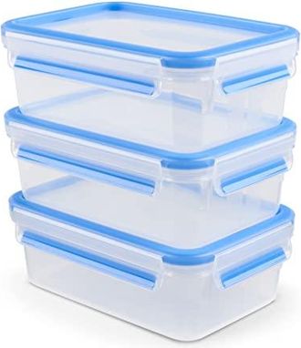 Emsa Clip & Close Frischhaltedosen-Set, rechteckig, 3 x 1 L, Aufbewahrungsboxen, 100 Prozent dicht, spülmaschinen-, gefrier-, mikrowellenfest, Transparent,