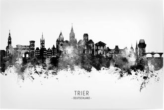 artboxONE Poster 90x60 cm St&auml;dte Trier Germany Skyline BW Text - Bild Trier City Cityscape
