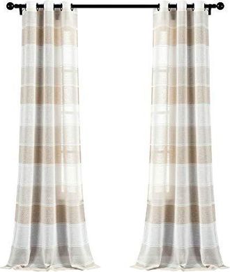 Lush Décor Beige Textured Striped Grommet Sheer Window Curtain Panel Pair (84 x 38) Durchsichtiger Fenstervorhang, strukturiert, gestreift, 213,4 x 96,5 cm, Poly