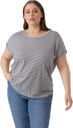 Vero Moda CURVE Damen Vmaya Plain Top Stripe Ga Noos Curve T Shirt, China Blue/Stripes:pristine, L Große Größen EU