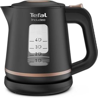 T-fal Bouilloire électrique 1 L, Ébullition rapide, Filtre anticalcaire amovible, Poignée ergonomique, 2 fenêtres niveau deau, Base à 360°, Includeo, Noire,