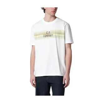 C.P. Company C.p. Company, Homme, Tops, Blanc, Taille: L T-Shirt Ray&eacute; Manches Courtes en Jersey 30/1