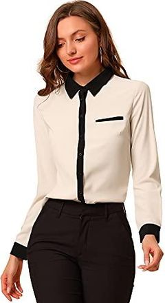 Allegra K Femme Chemise Travail à Manches Longues Boutons Couleur Beige L