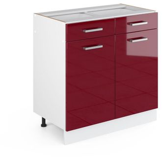 Vicco K&uuml;chenunterschrank R-Line, Bordeaux Hochglanz, 60 cm mit Schubladen, ohne Arbeitsplatte Vicco