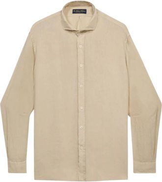 Brooks Brothers Homme, Chemises, Beige, Taille: S Chemise Slim Fit en Lin &agrave; Col Italien