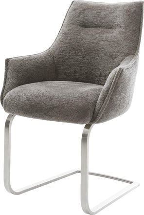 DELIFE Schwingstuhl Alja-Flex mit Armlehnen Freischwinger flach Edelstahl Boucl&eacute; Soft Schlamm Taschenfederkern