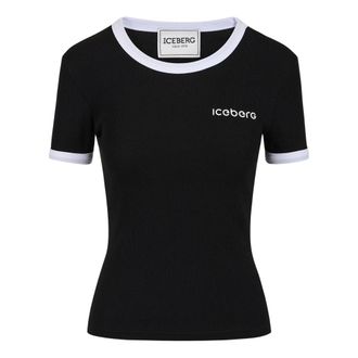 Iceberg Femme, Tops, Noir, Taille: 40 FR T-shirt Slim Fit en jersey c&ocirc;tel&eacute;