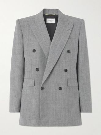 Saint Laurent Blazer &Agrave; Double Boutonnage En Serge De Laine - Gris