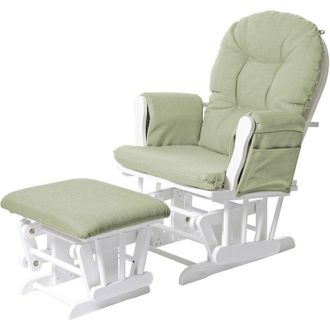 Hhg Neuwertig] Relaxsessel HHG 721, Schaukelstuhl Sessel Schwingstuhl mit Hocker Stoff/Textil, hellgr&uuml;n, Gestell wei&szlig;