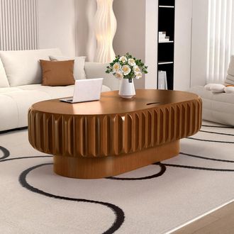 Generic Ovaler Couchtisch mit Stauraum (110 cm), ovaler Couchtisch mit Holzfurnier f&uuml;r Wohnzimmer, moderner trommelf&ouml;rmiger Beistelltisch f&uuml;r Wohnzimmer und S