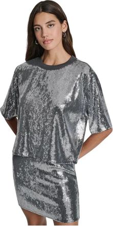 DKNY Dkny, Femme, Blouses et Chemises, Gris, Taille: 40 FR Sequin Top