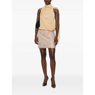 Valentino Floral Lace with Metallic Threading Skirt - Beige