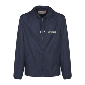Valentino Nylon Windbreaker mit Kapuze und Print - - Jackets - Herren - Blau - XL