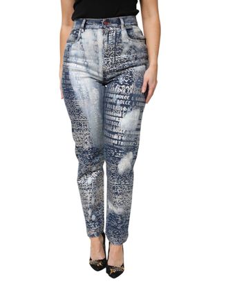 Dolce & Gabbana Printed High-Waist Denim Jeans - Blue