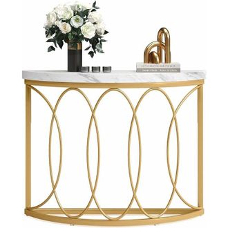 Tribesigns Tribesigns - Console Meuble Console Entree Table Console, Dor&eacute; Table dEntr&eacute;e, Marbre Table dappoint Bout de Canap&eacute; avec Cadre M&eacute;tallique&Design