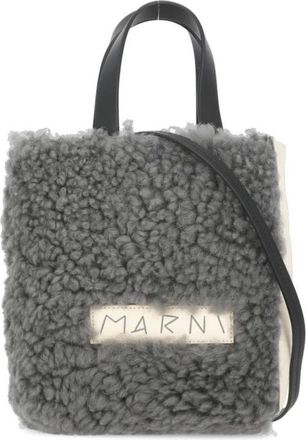 Marni Femme, Sacs, Gris, Taille: ONE Size Sac à Main en Cuir Gris avec Détails en Fourrure