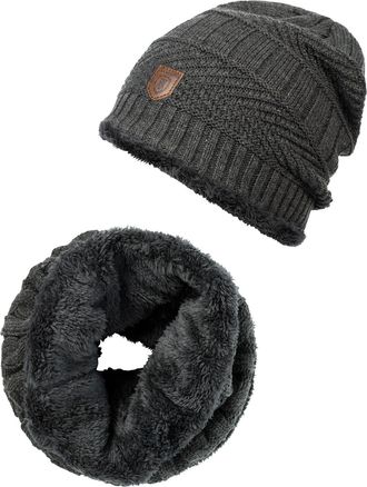Indicode Unisex Siracusa Winter-Set M&uuml;tze & Schal | Strick Winterm&uuml;tze Winterschal Charcoal Mix, One Size
