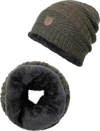 Indicode Unisex Siracusa Winter-Set M&uuml;tze & Schal | Strick Winterm&uuml;tze Winterschal Brindle, One Size
