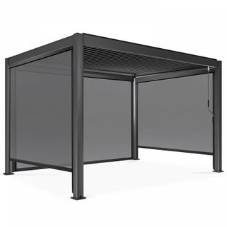Oviala Oviala - Pergola bioclimatique 3 x 4 m autoport&eacute;e - Toit en lames orientables en aluminium - Stores verticaux inclus - &Eacute;vacuation des eaux pluviales