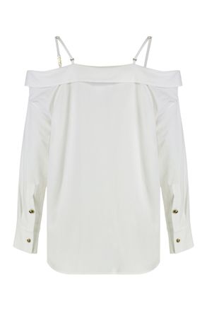 Versace Jeans Couture Off-Shoulder Embellished Shirt - White