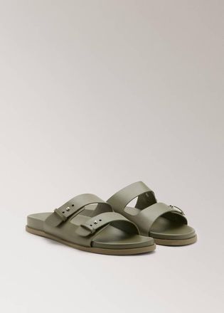 Mango Sandales en cuir &agrave; double boucle kaki - Femme - 36 - MANGO