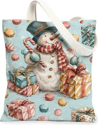 Generic Sacs fourre-tout fantaisistes en toile, motif bonhomme de neige festif, sacs d&eacute;picerie r&eacute;utilisables, l&eacute;gers et lavables en toile pour le shopping, le