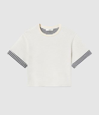 Frame Denim Top The Stripe Cuff Cream Multi