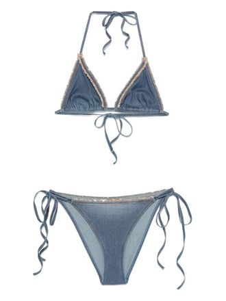 Ermanno Scervino Triangel-Bikini mit Fransen - Blau