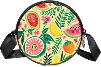 Generic Sac &agrave; bandouli&egrave;re rond pour femme, motif fruits tropicaux, petit sac &agrave; bandouli&egrave;re avec fermeture &eacute;clair, bretelles r&eacute;glables, sac &agrave; main rond d&eacute;contr