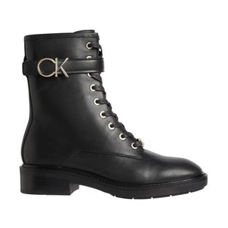 Calvin Klein Schwarze Leder-Combat-Boots mit Gummisohle - - Shoes - Damen - Schwarzk - 36 EU
