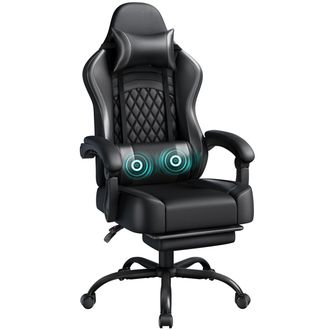 Yaheetech Gaming Stuhl Massage, Ergonomischer Gaming-Stuhl mit Massagefunktion & Ausziehbarer Fu&szlig;st&uuml;tze, Verstellbare R&uuml;ckenlehne, H&ouml;henverstellbar, PC-Stuhl Co