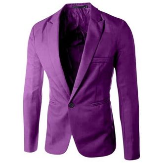 Generic Blazer à un bouton pour homme - Manches longues - Veste de costume formelle avec poches - Coupe ajustée - Manteau simple boutonnage, Blazer violet pou
