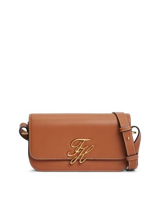Tommy Hilfiger Umh&auml;ngetasche TOMMY HILFIGER TH SCRIPT FLAP CROSSOVER, Damen, Gr. B/H/T: 22,5cm x 12cm x 6cm, braun (cognac), Leder, Taschen Umh&auml;ngetasche, Schulterta