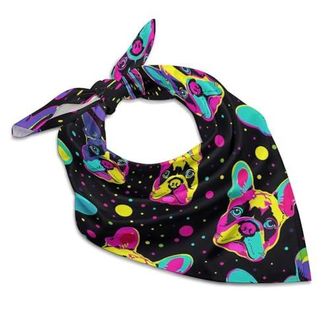 Generic Écharpe carrée colorée en soie avec motif bouledogue mignon pour cheveux, foulard respirant, cadeau pour femme et homme, multicolore, 60x60cm