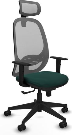 Piqueras y Crespo Gepolsterter B&uuml;rostuhl mit 1D-Armlehnen, h&ouml;henverstellbare Lendenwirbelst&uuml;tze und Kopfteil, h&ouml;henverstellbar und neigbar, Grau/Flaschengr&uuml;n