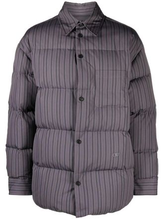 Off-white doudoune ray&eacute;e &agrave; logo brod&eacute; - Gris