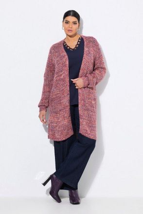 Ulla Popken Strickjacke Long-Strickjacke Grobstruck V-Ausschnitt Langarm