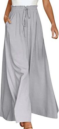 Onsoyours Pantalon Large Fluide Femme Été Grande Taille Baggy Pantalons Taille élastique Ample Casual Couleur Unie Taille Haute Pants Droit Trousers de Plage Dé