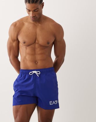 Emporio Armani Armani - EA7 - Short de bain &agrave; logo - Bleu et blanc
