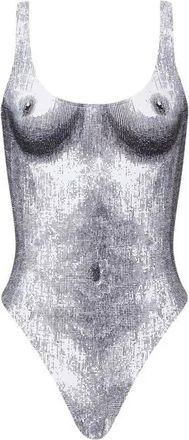 Moschino Femme, Maillots de bain, Gris, Taille: 36 FR Maillot de bain une pi&egrave;ce en Lycra imprim&eacute;