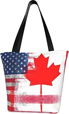 AOOEDM Sac fourre-tout &agrave; drapeau am&eacute;ricain du Canada Femmes Capacit&eacute; &Eacute;paule &Eacute;picerie Sacs