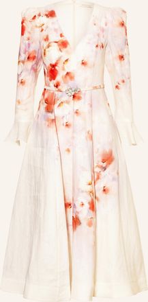 Zimmermann Leinenkleid Mit Volants Und Schmucksteinen weiss