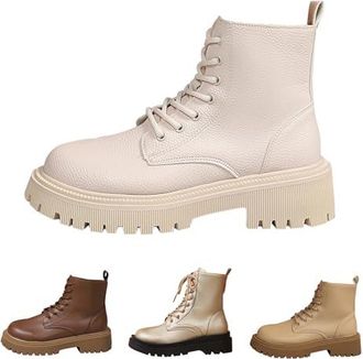 Generic Bottes de combat pour femme - Bottines &agrave; lacets avec fermeture &eacute;clair lat&eacute;rale - Talon bas - Semelle crant&eacute;e - Confortable - Antid&eacute;rapante, beige, 40.