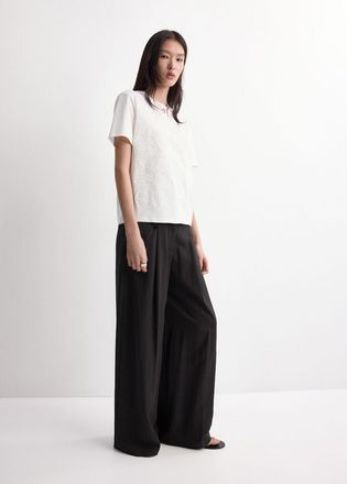 Mango T-shirt coton broderie &agrave; fleurs blanc cass&eacute; - Femme - XXS - MANGO