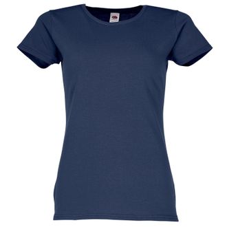 Fruit Of The Loom Ladies Iconic 195 - figurbetontes Damen Shirt aus gek&auml;mmter Baumwolle, Rundhals Basic T-Shirt mit Seitenn&auml;hten, Farbe:Navy, Gr&ouml;&szlig;e:L