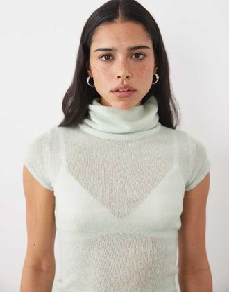 Motel top en maille &agrave; manches courtes avec d&eacute;tail boucle en bleu aqua