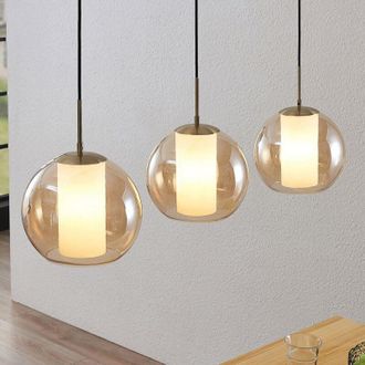 Lindby Neuwertig] Lindby Yela Glas Hängelampe Deckenlampe Lampe Leuchte Dreiflammig Bernstein131 B-Ware