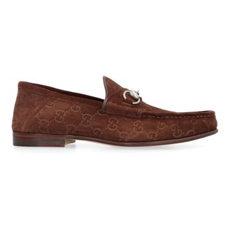 Gucci GG-Motiv Horsebit Wildleder Loafers - - Shoes - Herren - Braun - 40 EU