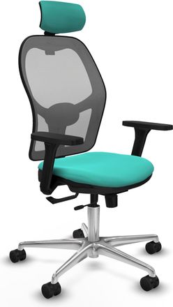 Piqueras y Crespo Ergonomischer Liegestuhl mit 3D-Armen, h&ouml;henverstellbare Lendenwirbelst&uuml;tze und h&ouml;henverstellbares Kopfteil, Grau/T&uuml;rkis