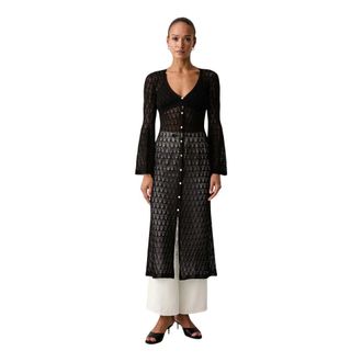 Twinset Long gilet en maille &agrave; manches &eacute;vas&eacute;es - Femme - Pulls - Noir - Taille: 38 FR